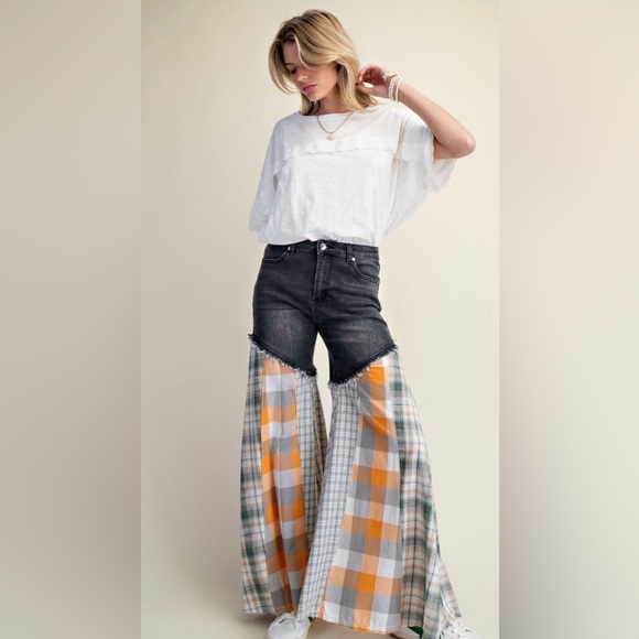 easel | Jeans | Easel Plaid Mix Washed Denim Pants | Poshmark